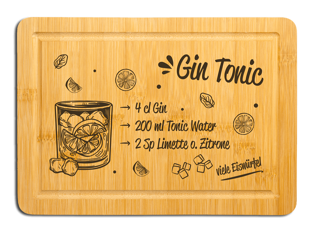 Graviertes Bambus-Schneidebrett "Gin Tonic Rezept" – Perfektes Geschenk ...
